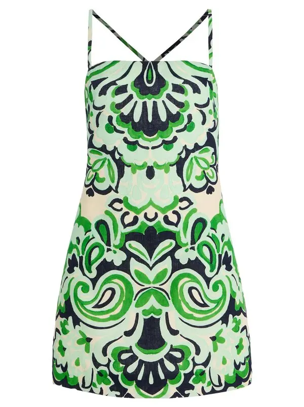 Cara Cara Dria Printed Linen Mini Dress - Green