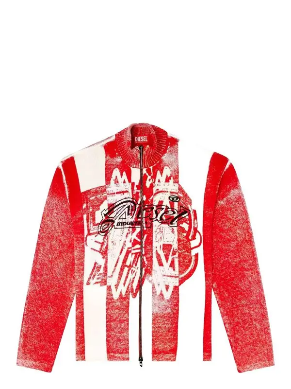 Diesel Graphic-print Zip-fastening Cardigan - Red