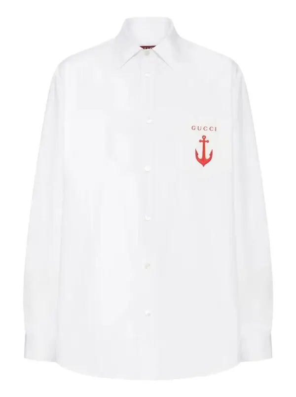 Gucci Anchor-embroidered Cotton Shirt - White