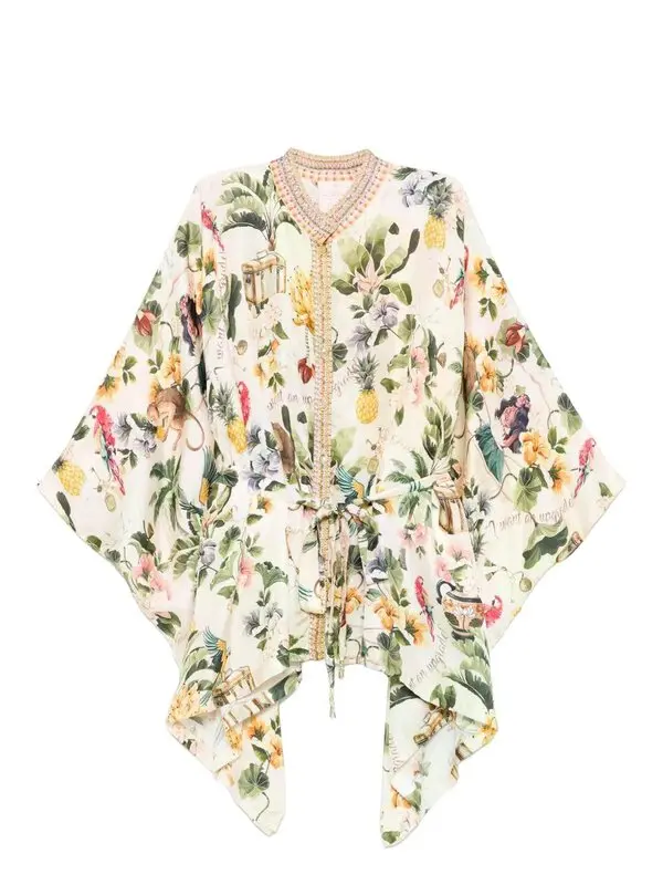 Camilla Graphic-print Silk Shirt - Neutrals
