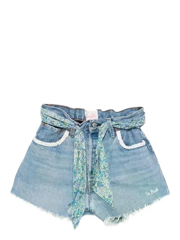 MC2 SAINT BARTH Frayed-hem Belted Shorts - Blue