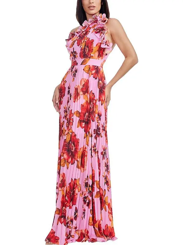 Dress The Population Vida Pleated Evening Gown - Bright Rose