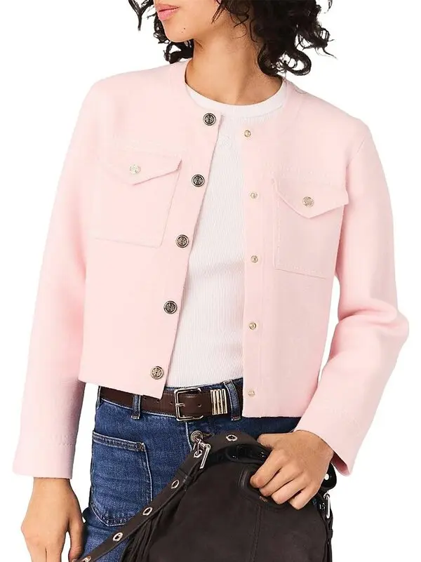 Maje Topstitched Cropped Cardigan - Pink