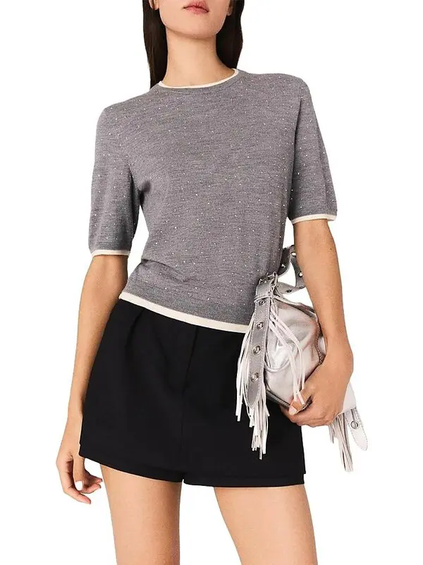 Maje Wool Rhinestone Jumper - Grey