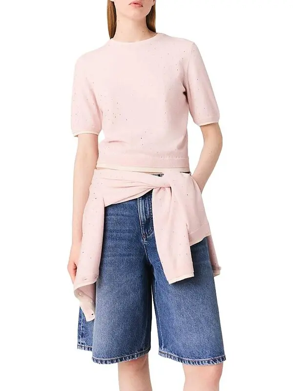Maje Wool Rhinestone Jumper - Pink