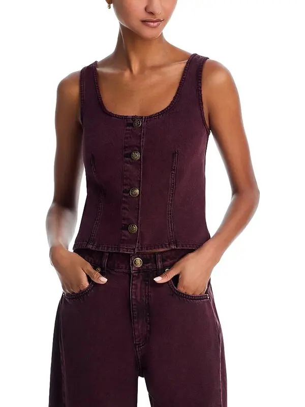 Rag & Bone Poppy Denim Waistcoat - Burnt Burgundy