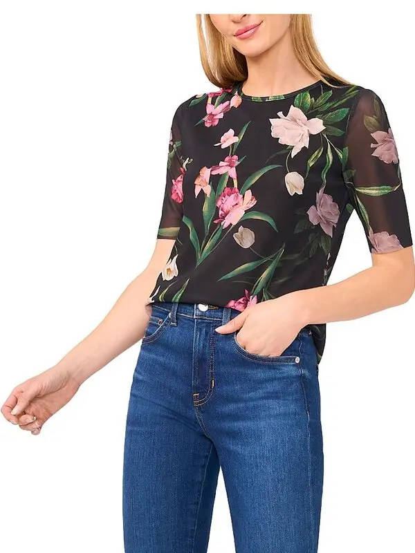 Ted Baker London Printed Mesh Top - Rich Black
