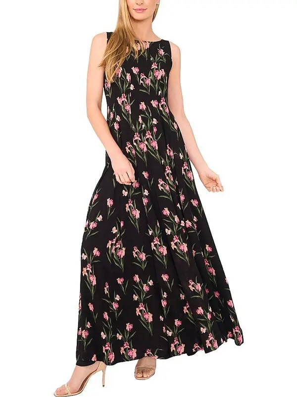 Ted Baker London Sleeveless Pleated Boat Neck Maxi Dress - Rich Black