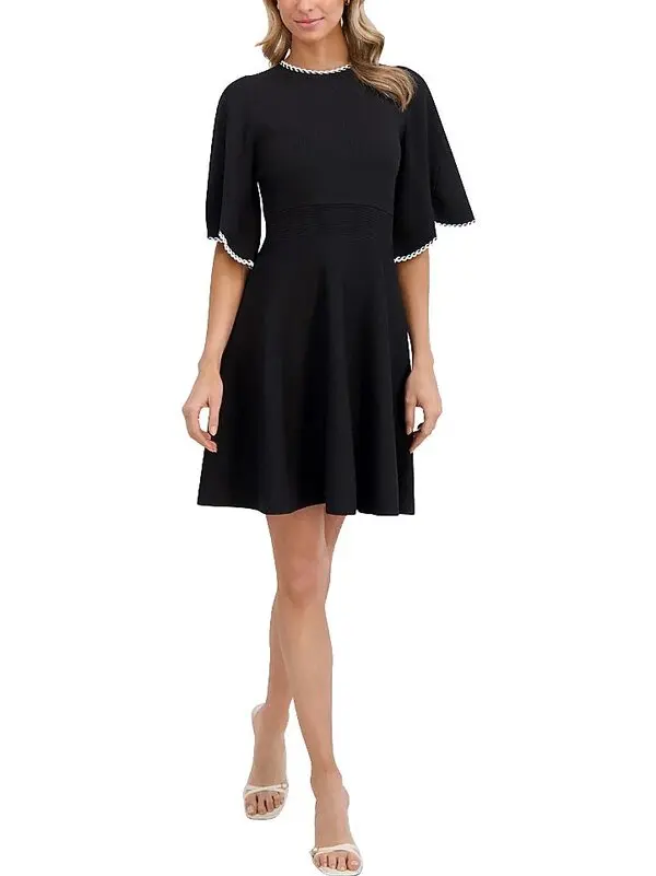 Ted Baker London Flare Short Sleeve Round Neck Dress - Rich Black
