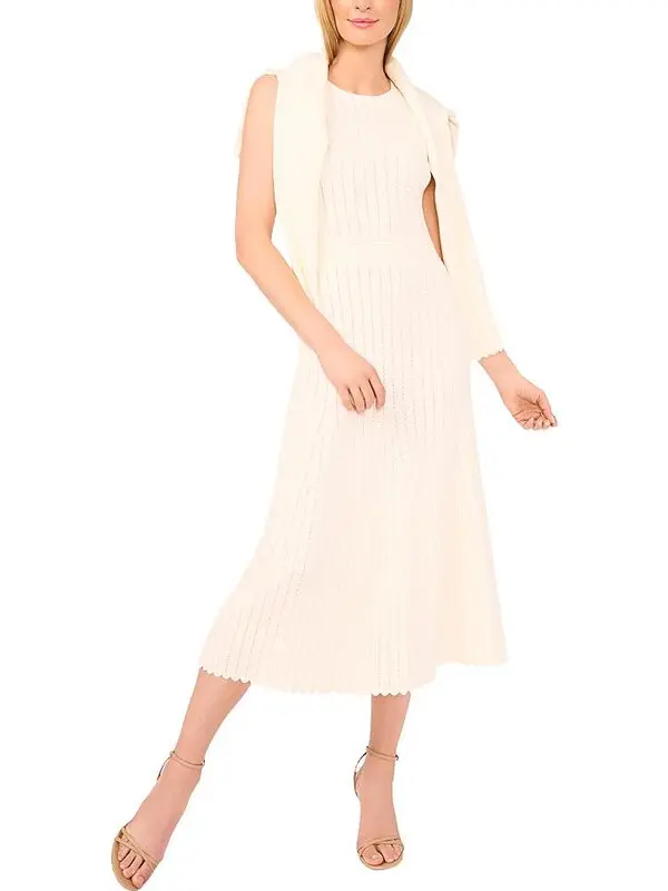 Ted Baker London Sleeveless Midi Dress With Pointelle And Rib - Light Cream