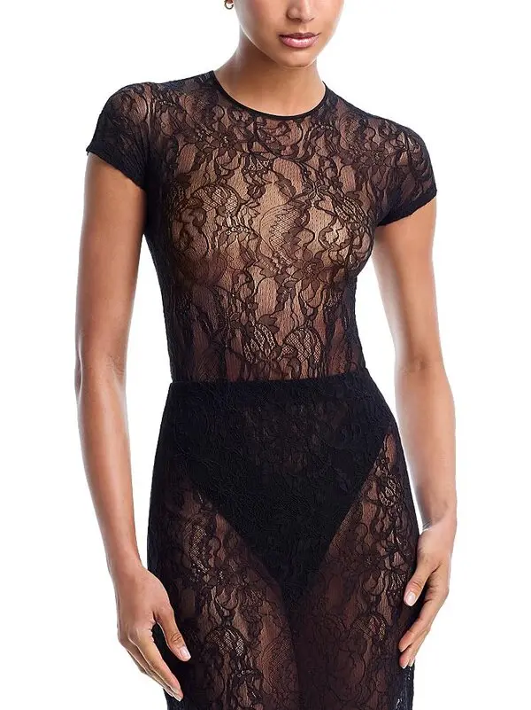Wardrobe.NYC Lace Cap Sleeve Bodysuit - Black