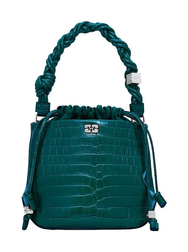GANNI Medium Croco Embossed Bucket Bag - Pineneedle
