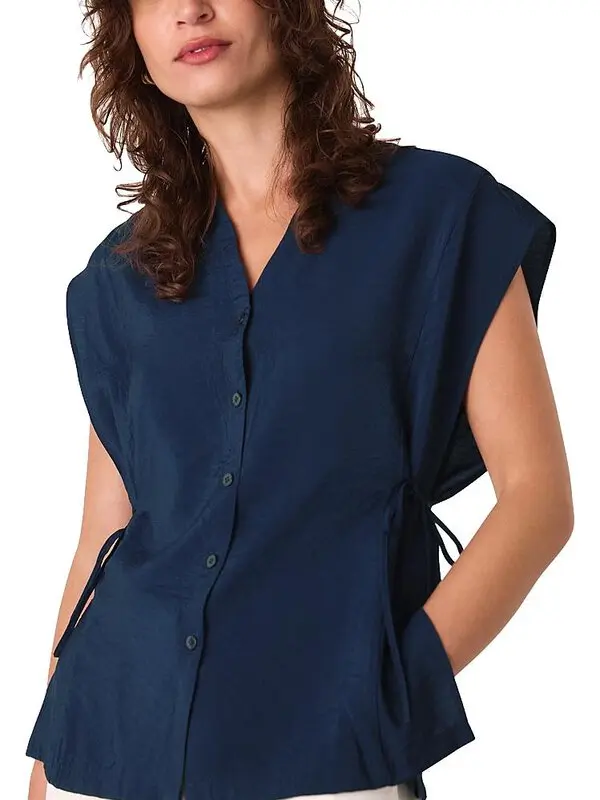 Whistles Button-down Tie Side Blouse - Navy