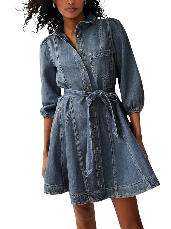 Mint Velvet Denim Mini Shirt Dress - Blue