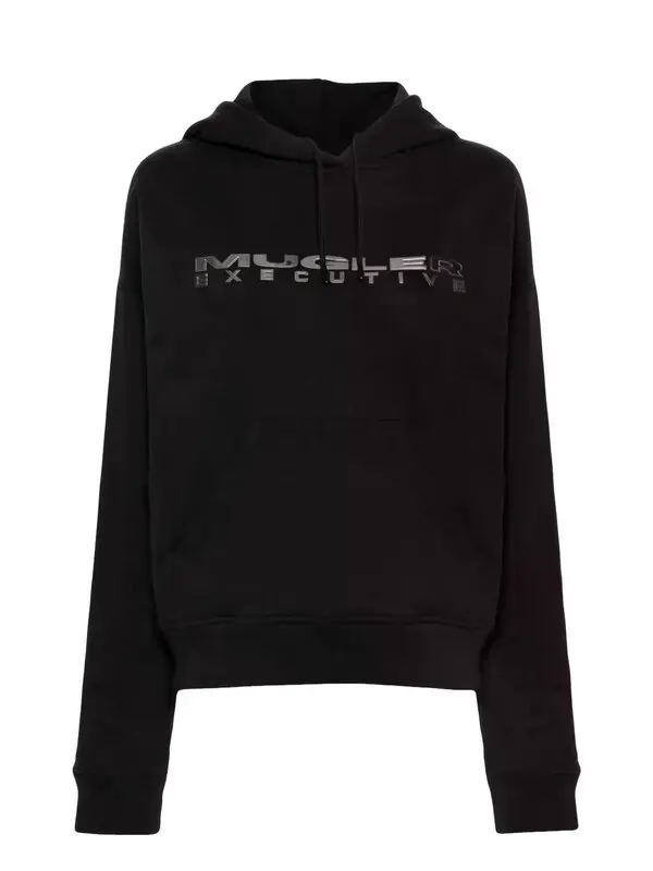 MUGLER Logo-lettering Jersey Hoodie - Black