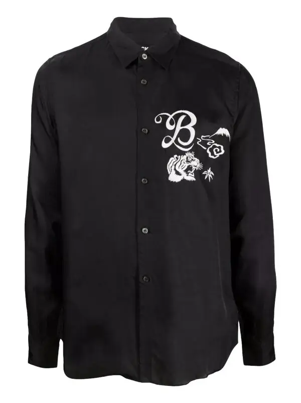 Comme Des Garçons Tiger-embroidered Shirt - Black