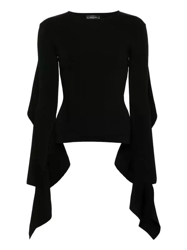 MUGLER Asymmetric Knitted Top - Black