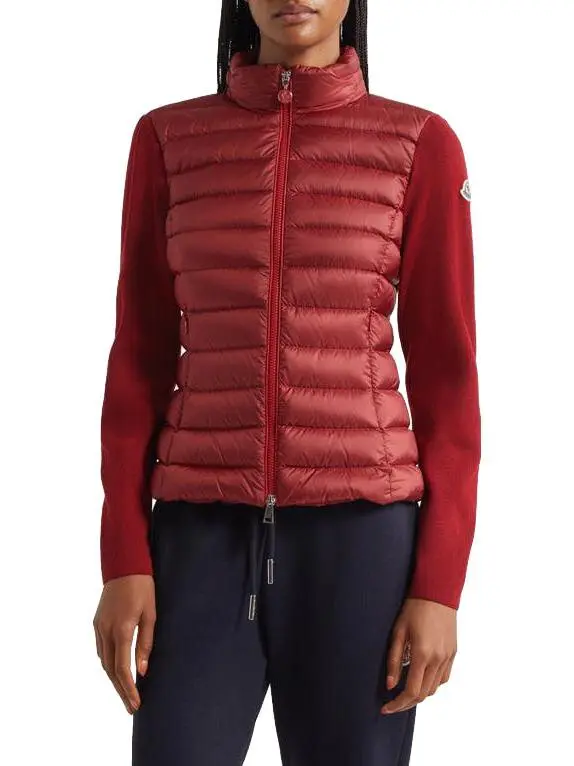 Moncler Virgin Wool-blend Knit & Down Cardigan - Red Auburn