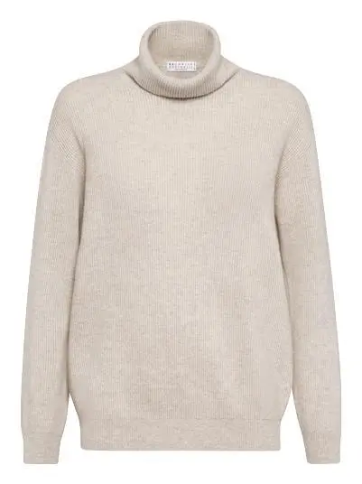 Brunello Cucinelli English Rib Knit Cashmere Sweater - Oyster