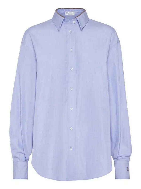 Brunello Cucinelli Cotton Shirt With Monili Detail - Azure