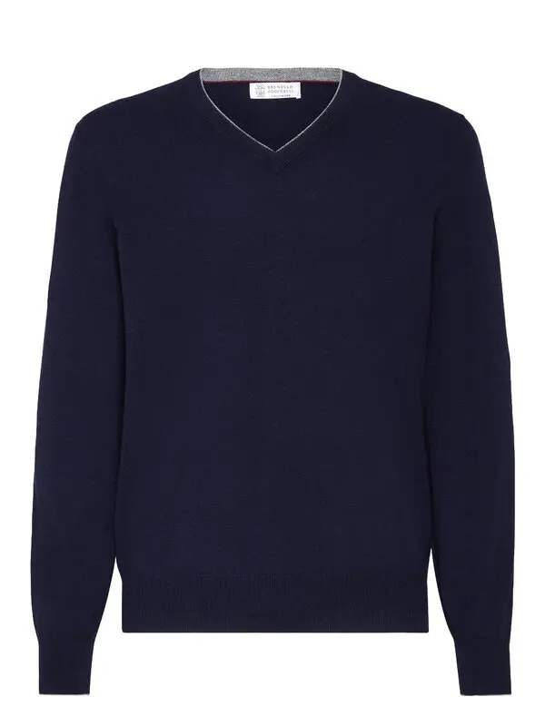 Brunello Cucinelli Cashmere V-neck Sweater - Navy Blue