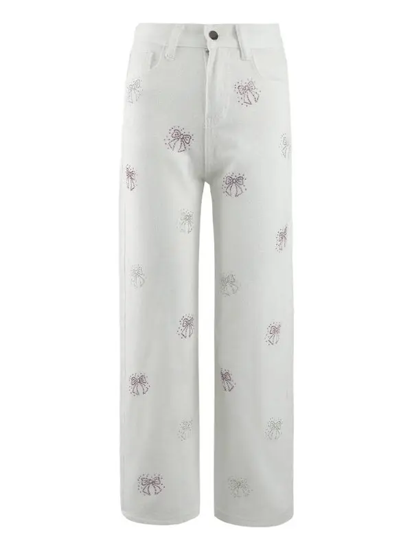 LOLA + THE BOYS Crystal Bow Embellished Jeans - White