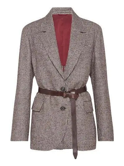 Brunello Cucinelli Houndstooth Blazer With Monili Detail - Brown