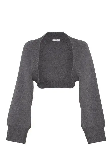 Brunello Cucinelli Double Knit Cashmere Shrug - Lead