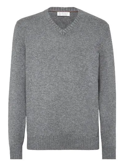 Brunello Cucinelli Cashmere V-neck Sweater - Medium Grey