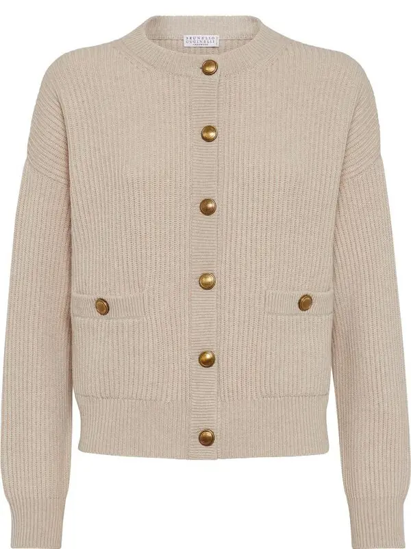Brunello Cucinelli English Rib Knit Cardigan - Beige