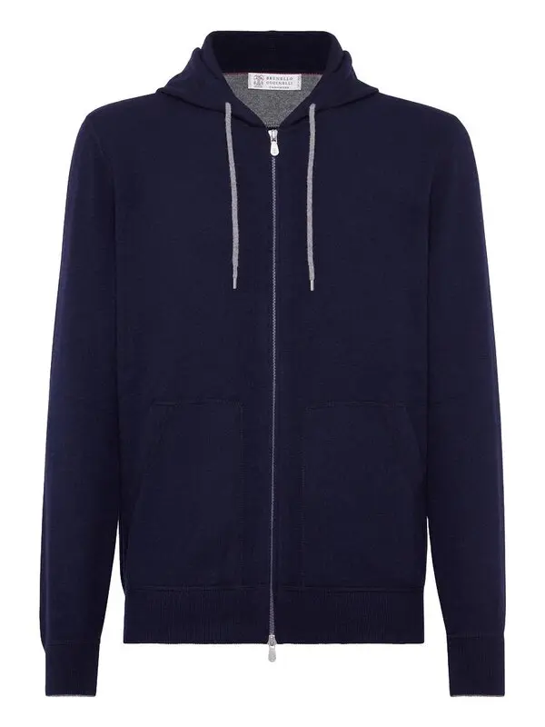 Brunello Cucinelli Cashmere Zip-up Cardigan - Navy Blue