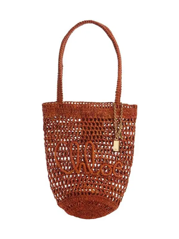 Chloé Small Crocheted Raffia Tote - Clay Brown