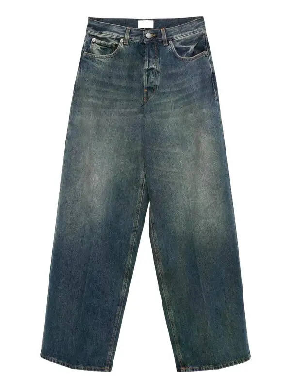 HAIKURE High-waist Wide-leg Jeans With Logo Patch - Blue