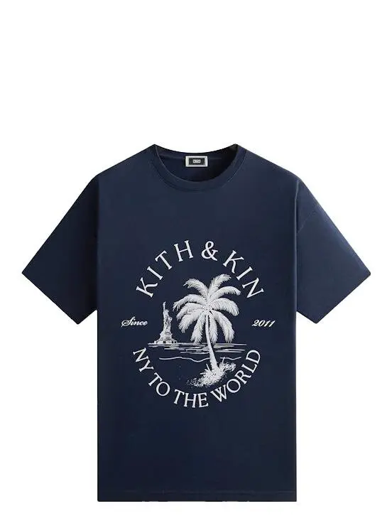 Kith Ny To The World Palm Pocket Tee Shirt - Nocturnal