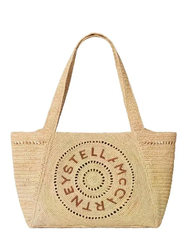Stella McCartney Embroidered-logo Raffia Tote - Neutrals