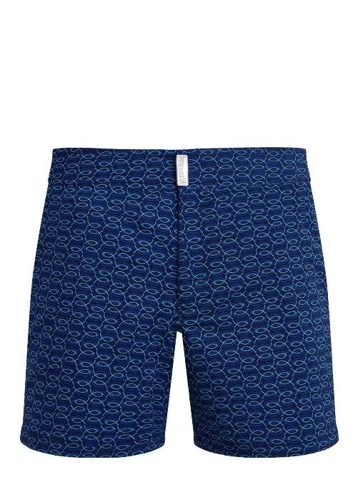 Vilebrequin Flatbelt Fish Net Print Swim Trunks - Blue