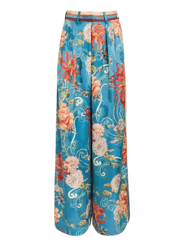 ALEMAIS Alémais Fletcher Printed Floral Jacquard Wide-leg Trousers - Multicoloured