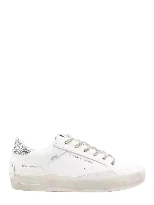 CRIME LONDON Leather Trainers With Glitter Heel - White