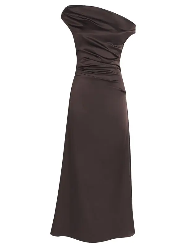 Staud Silk-blend Phare Midi Dress - Brown
