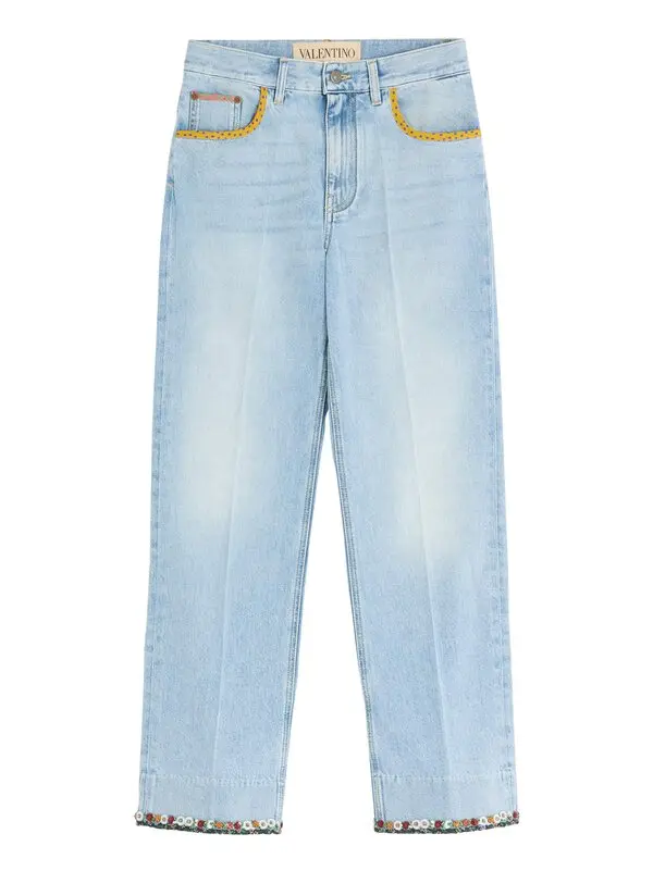 Valentino Garavani Embroidered Straight Leg Jeans - Blue