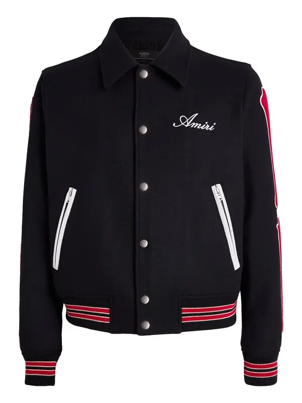 Amiri Wool-blend Bones Varsity Jacket - Black