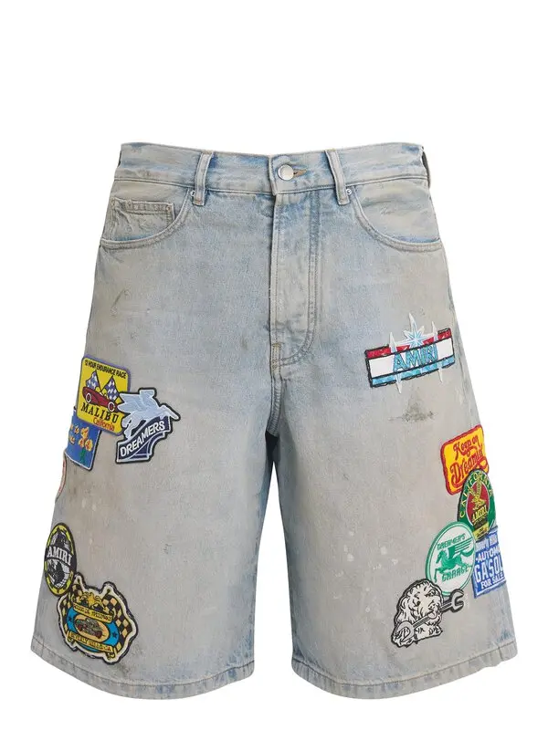 Amiri Station Patch Denim Shorts - Blue