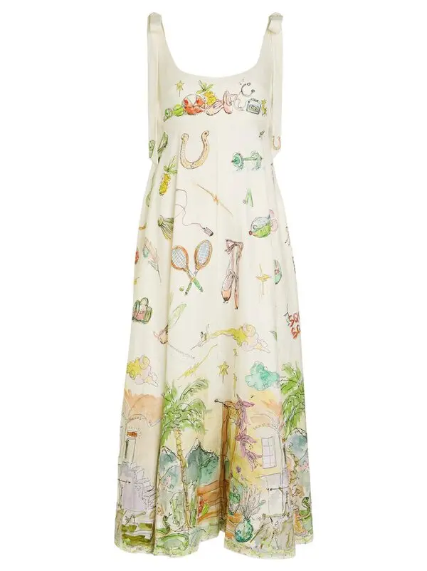 ALEMAIS Printed Linen Maxi Dress - Multicoloured