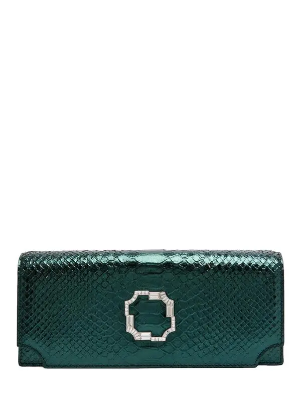 MALONE SOULIERS Python-effect Leather Clutch - Dark Green
