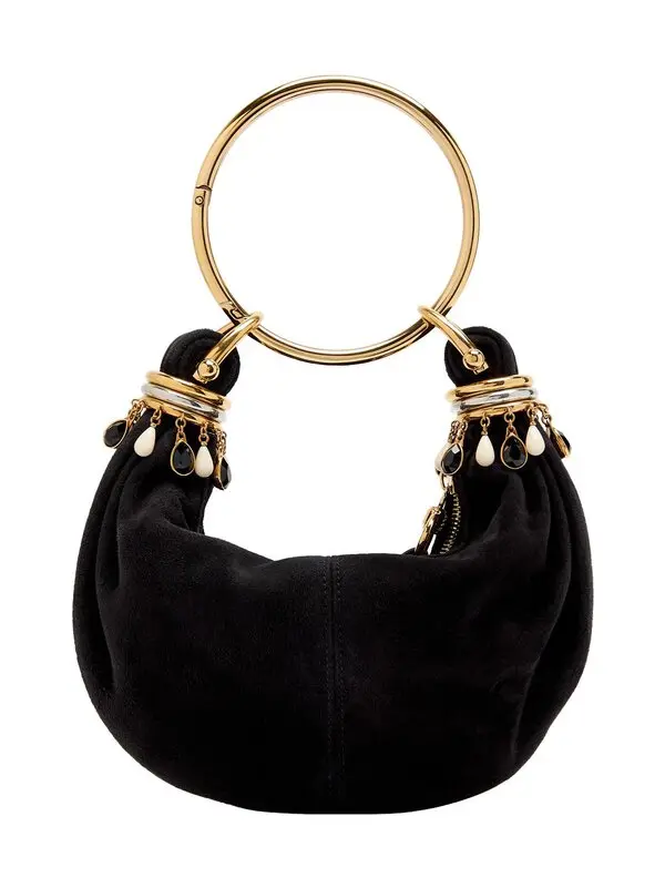 Chloé Embellished Suede Top Handle Bag - Black