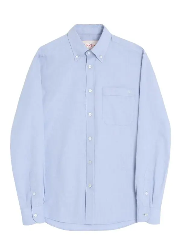 Valentino Garavani Cotton Oxford Shirt With Vlogo Embroidery - Azure