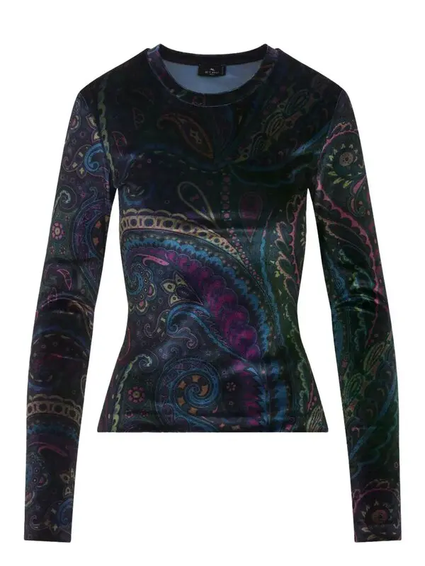 Etro Paisley-print Velvet T-shirt - Black