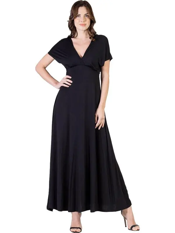 24SEVEN COMFORT APPAREL V-neck Sleeveless Maxi Dress With Belt - Black