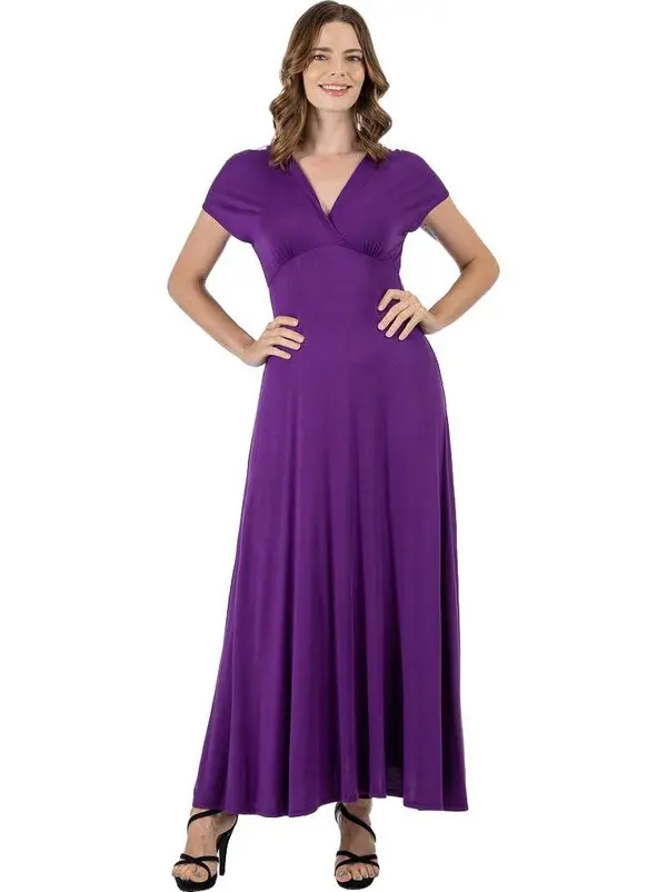 24SEVEN COMFORT APPAREL V-neck Sleeveless Maxi Dress With Belt - Purple