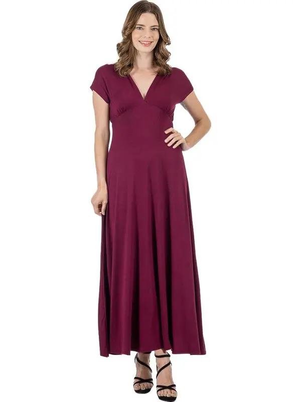 24SEVEN COMFORT APPAREL V-neck Sleeveless Maxi Dress With Belt - Wine